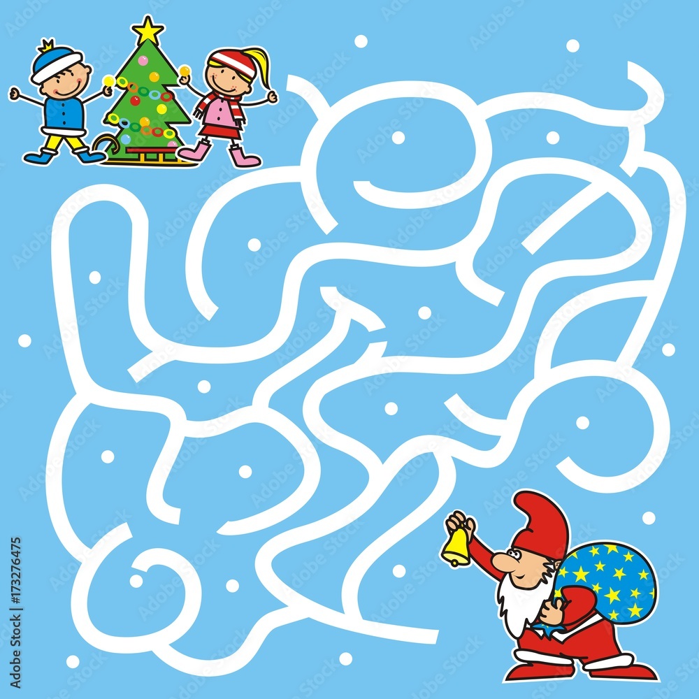 Christmas board game for kids. Labyrinth, Santa Claus find way to the ...