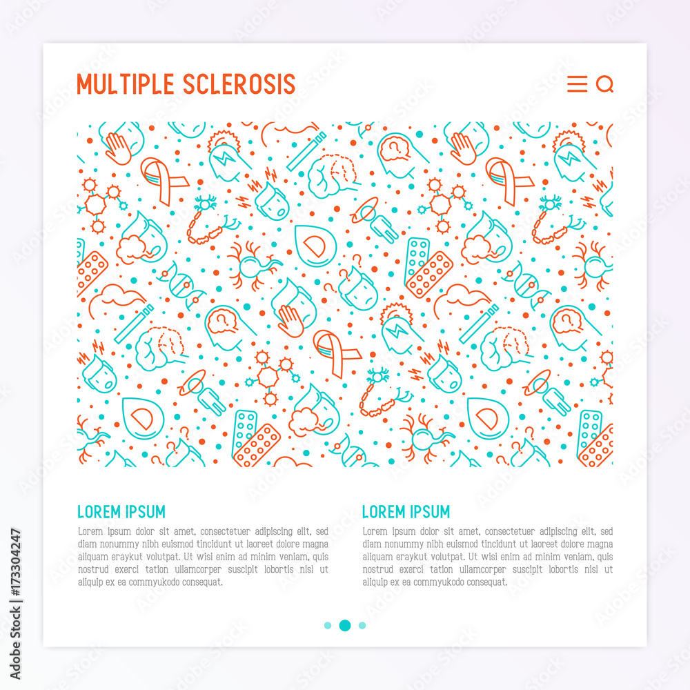Multiple sclerosis concept with thin line icons of symptoms and ...