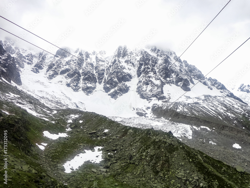 Cable car view from Chamonix to Aiguille du Midi mountain - Mont Blanc ...