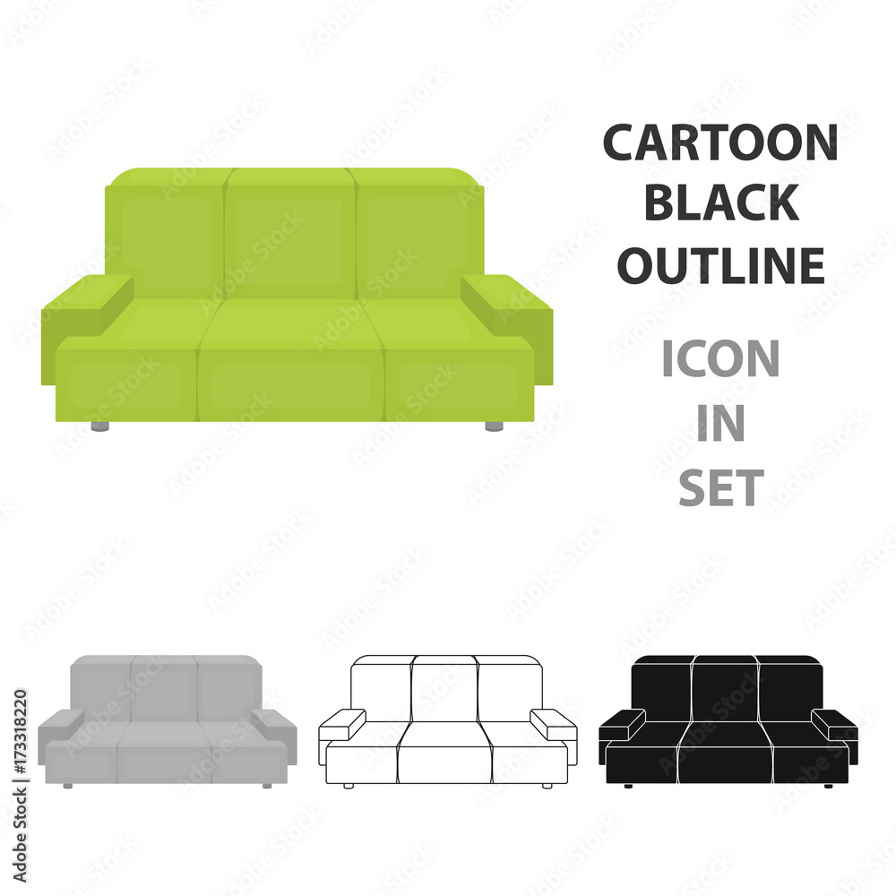Green couch icon in cartoon style isolated on white background. Office ...