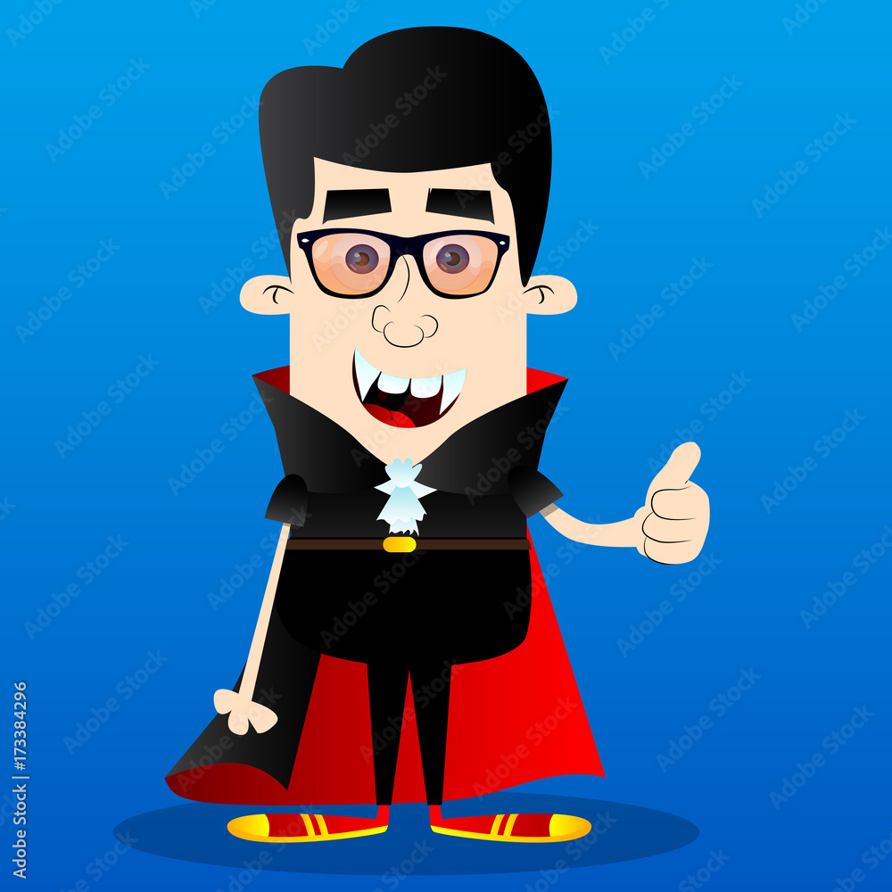 Happy smiling vampire mascot showing thumb up. Vector cartoon character ...