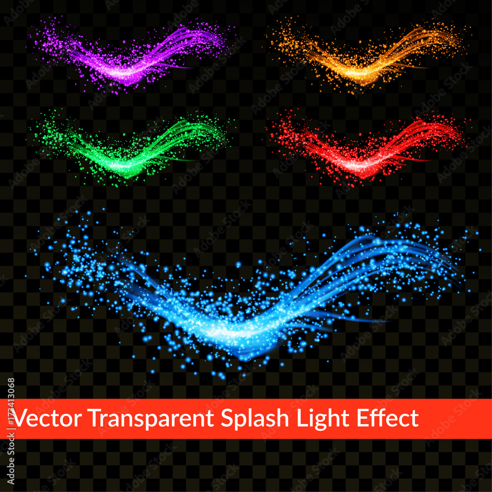 Abstract transparent colorful splash light effect with glowing ...
