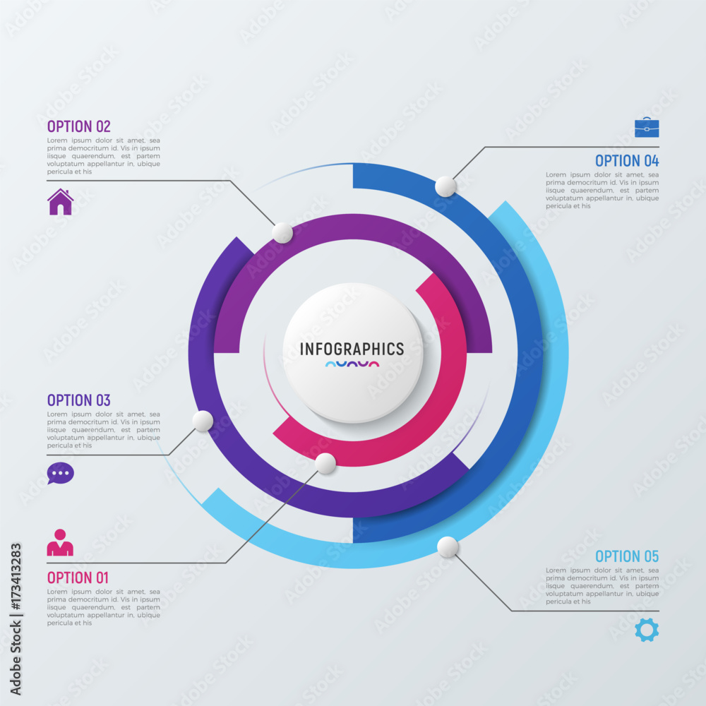 Vector circle chart infographic template for data visualization. 5 ...