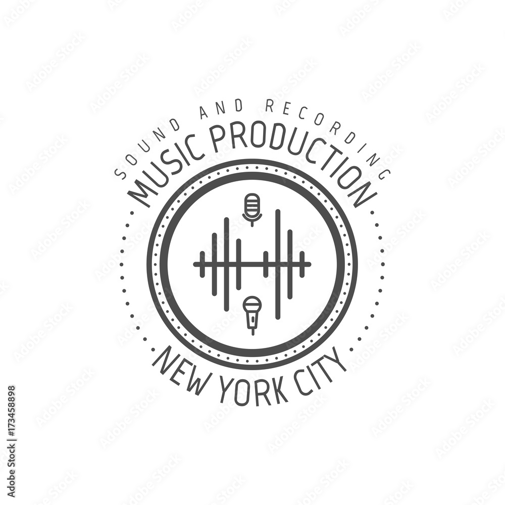 Music production. New york city vector label, badge, emblem logo with ...
