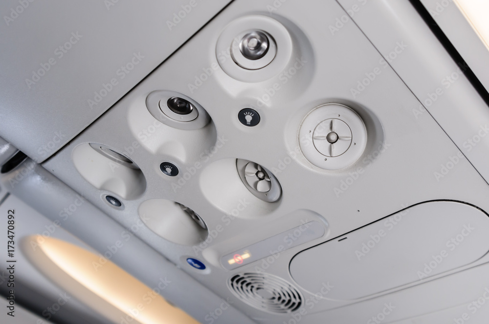 Overhead lights and ventilation on board a Boeing 737-800 aircraft ...