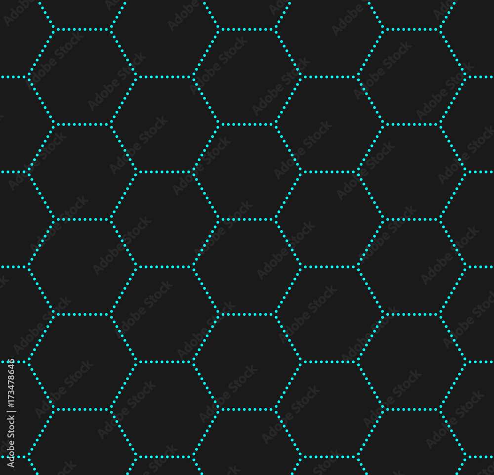Simple hexagon net structure formed of bright cyan dots on dark ...