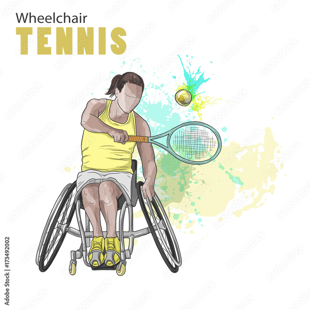 Hand drawn illustration. Wheelchair Tennis athlete. Vector sketch sport ...