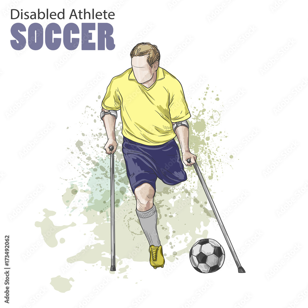Hand drawn illustration. Amputee Football player. Vector sketch sport ...