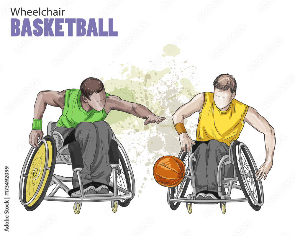Hand drawn illustration. Wheelchair Basketball. Vector sketch sport ...