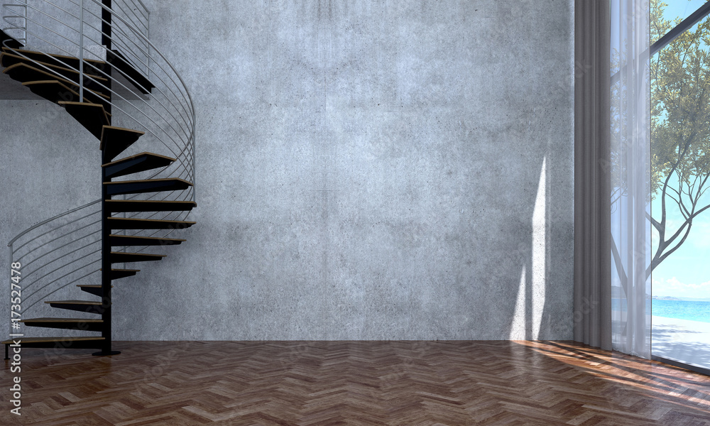 The interior design of empty loft living room and concrete wall texture ...