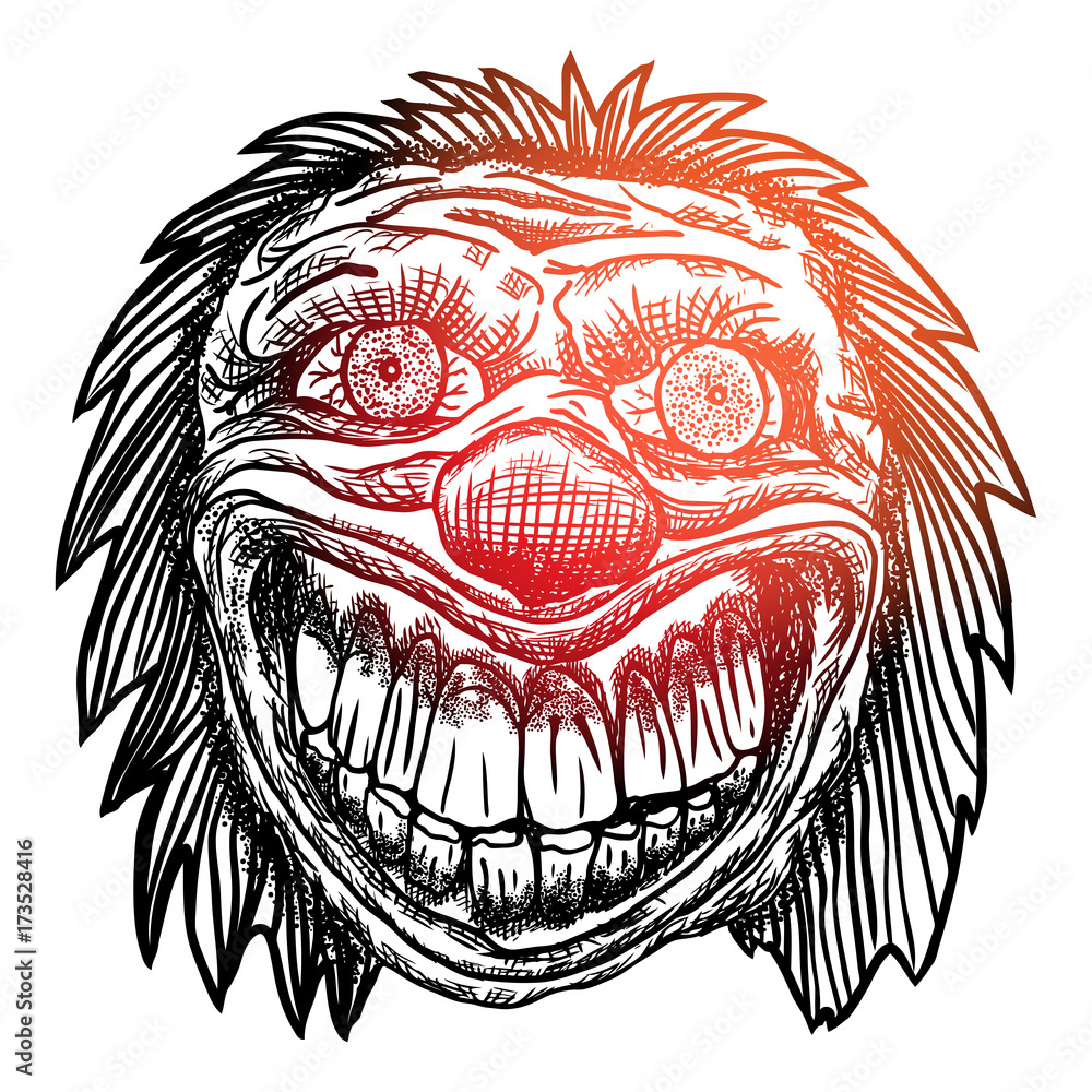 Blackwork adult flesh tattoo concept of devil clown head inspired by ...