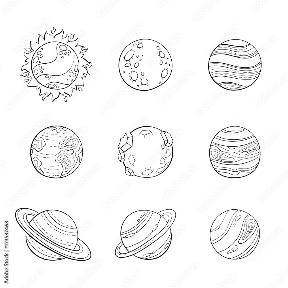 Vector cartoon planets, education space illustration for adult ...