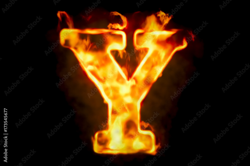 Fire letter Y of burning flame light, 3D rendering Stock Illustration ...