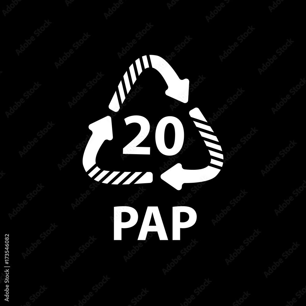 Paper recycling symbol PAP. Vector illustration. Black background Stock ...