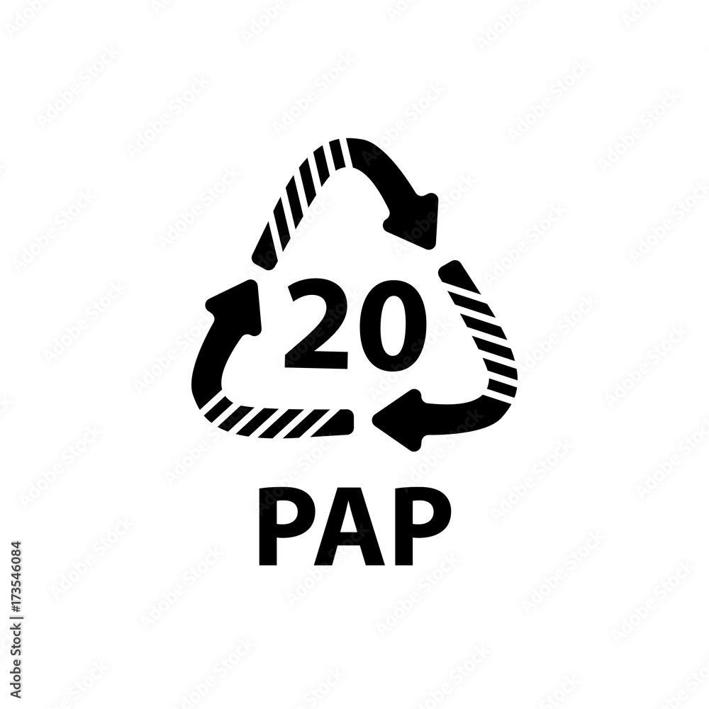 Paper recycling symbol PAP. Vector illustration. Black background Stock ...