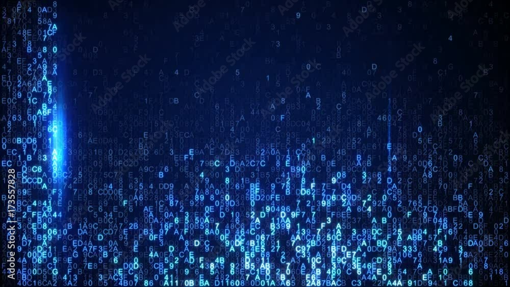 Scanning digital data blue hex code. Abstract information technology concept. Computer generated ...