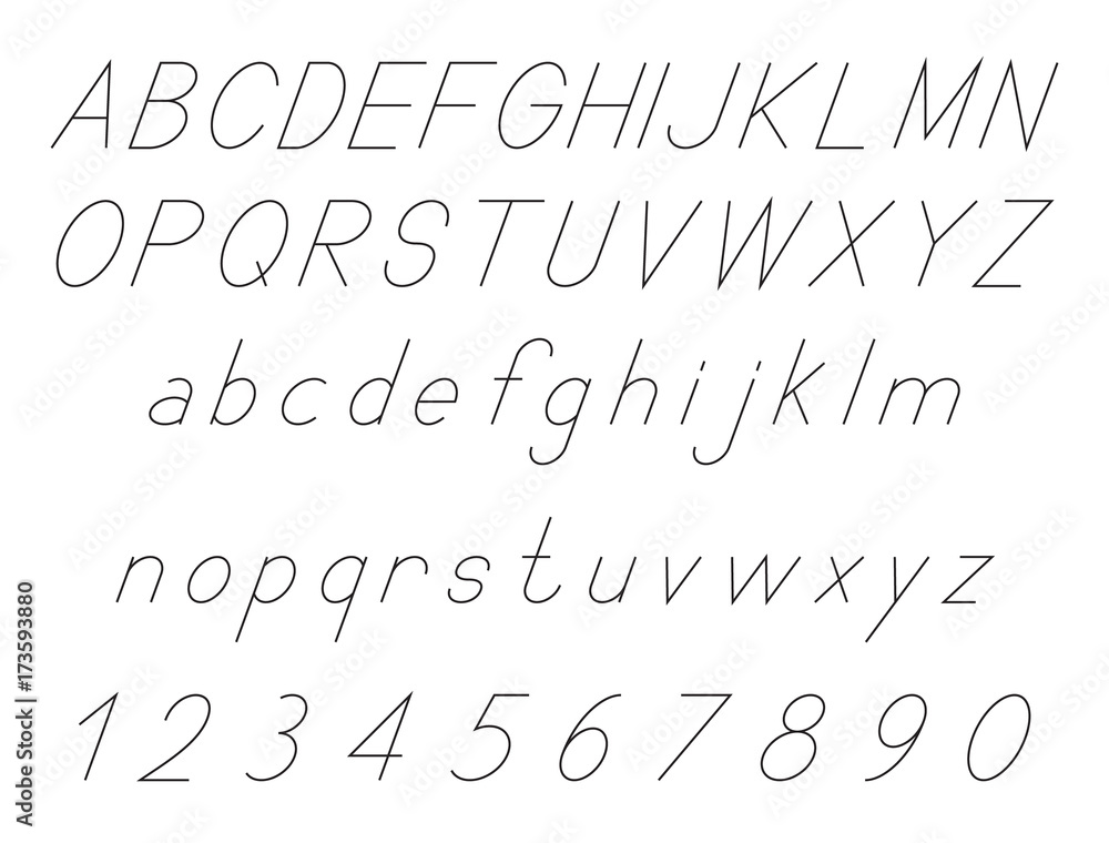 Latin Alphabet Letters Italic Font Set With Set Of Numbers 1 2 3 4 