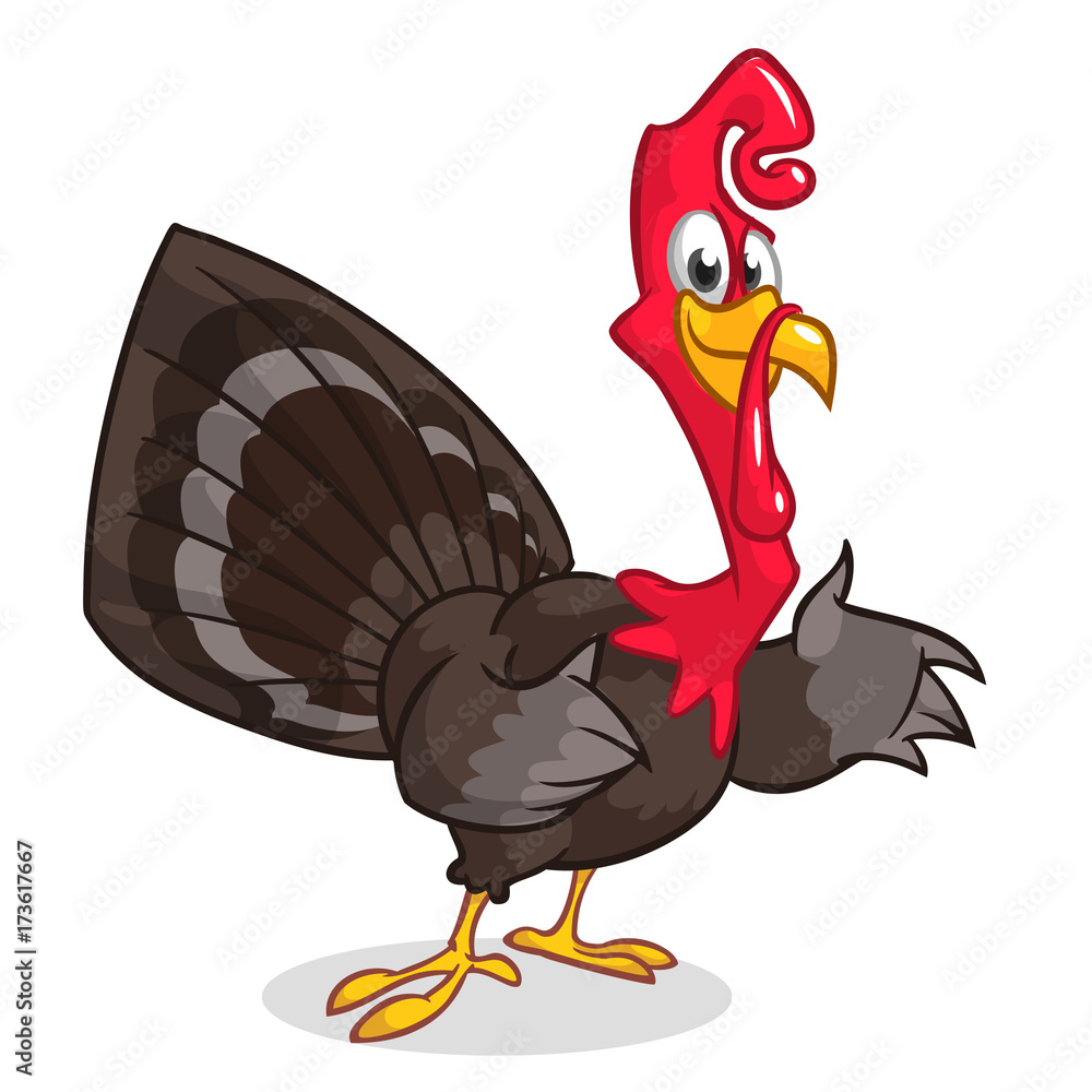 Cartoon illustration of a happy cute thanksgiving turkey character ...