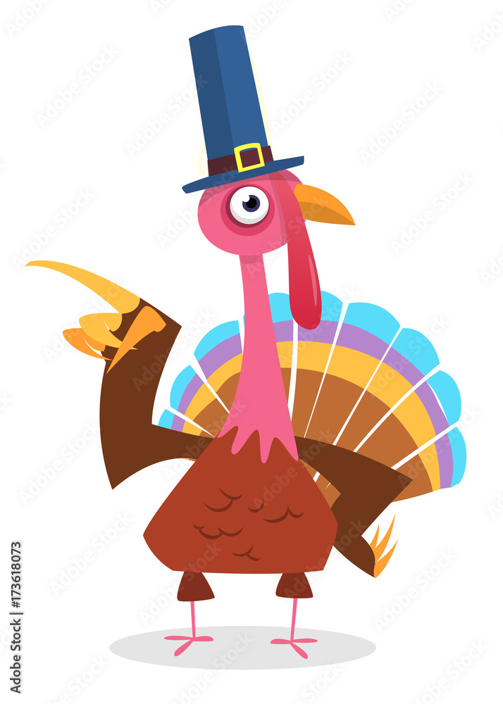 Cartoon illustration of a happy cute thanksgiving turkey character ...
