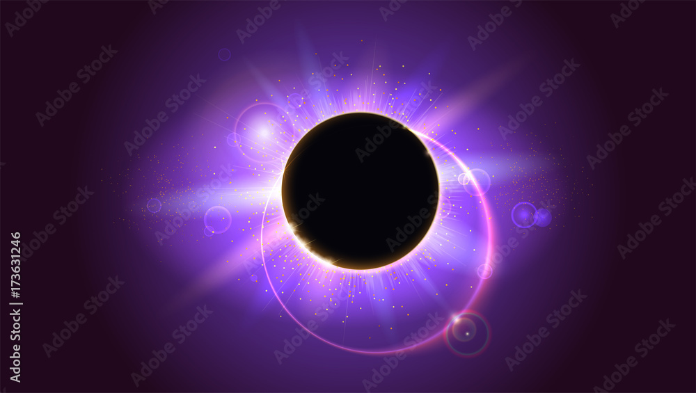 Rays and lens flare light on horizontal background. Solar eclipse ...