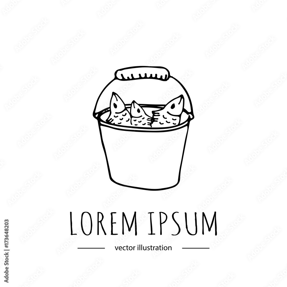 Hand drawn doodle Fishing related icon - bucket with catch. Sketchy ...