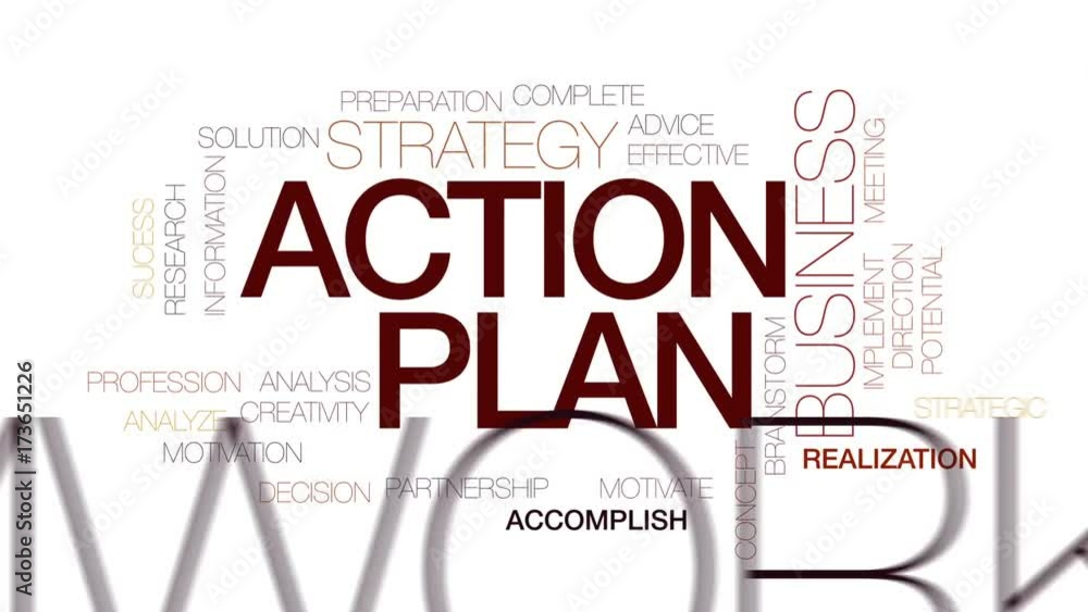 Action plan animated word cloud, text design animation. Kinetic ...