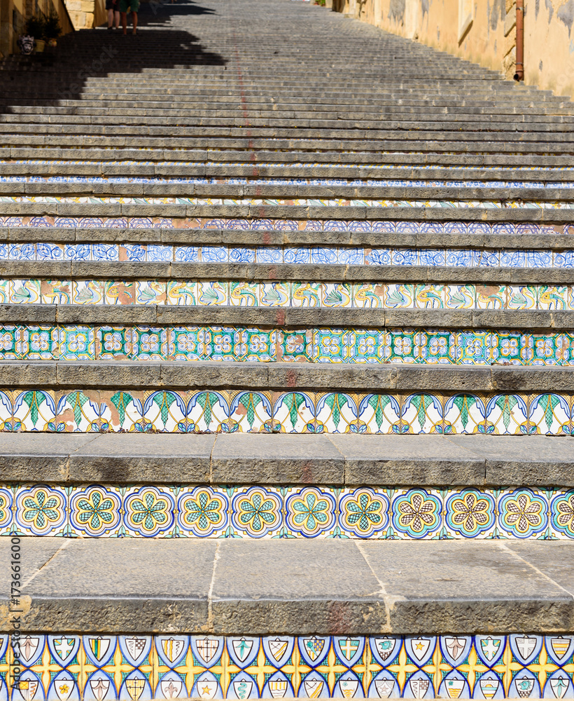 famous staircase with painted ceramic tiles in Caltagirone, sicily ...