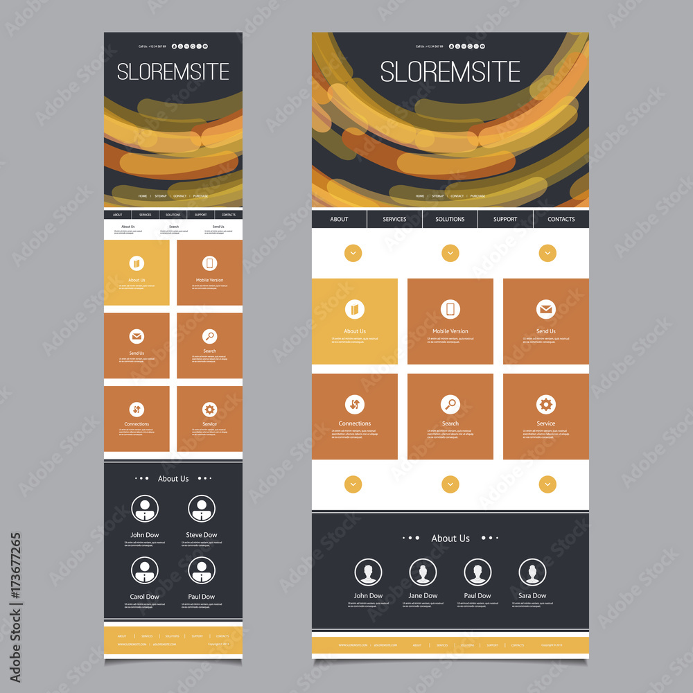 Responsive One Page Website Template - Header Design with Abstract Background - Desktop and ...