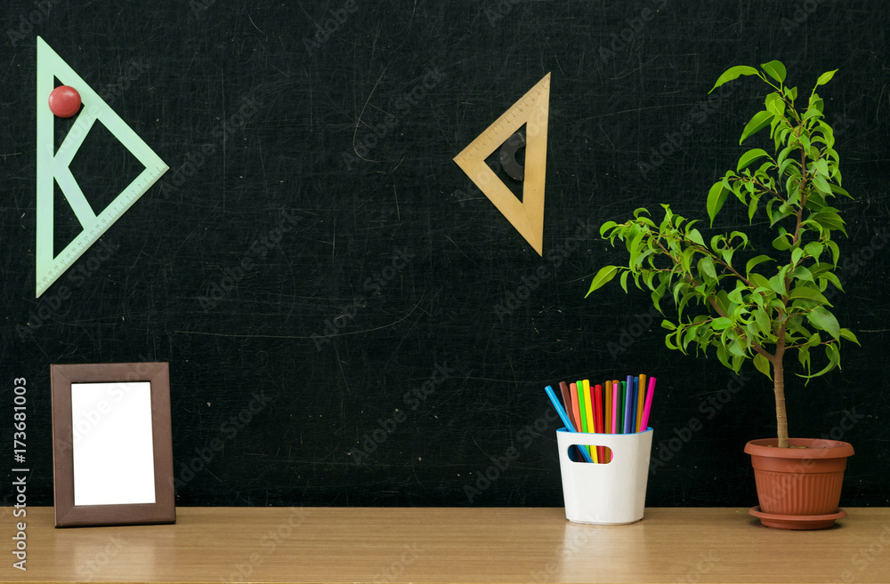 Teacher or student desk table. Education background. Education concept ...