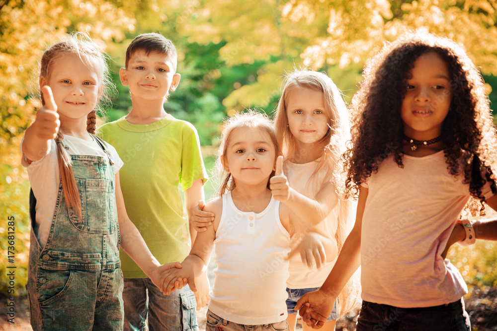 Group of Kids Playing Cheerful Park Outdoors. Children Friendship ...