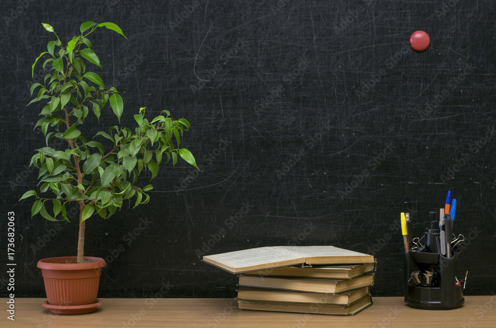 Teacher or student desk table. Education background. Education mockup ...