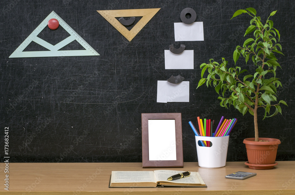 Teacher or student desk table. Education background. Education concept ...
