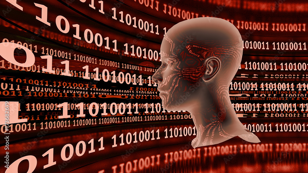 Head with Digital Zeros and Ones - red Stock Illustration | Adobe Stock