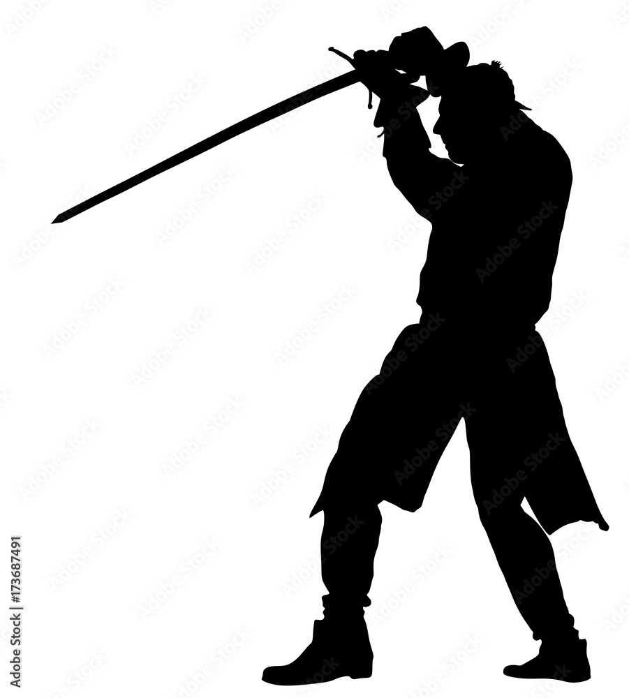 Knight in armor, with sword vector silhouette illustration isolated on ...