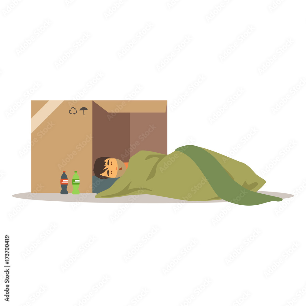 Homeless Man In A Box Clipart