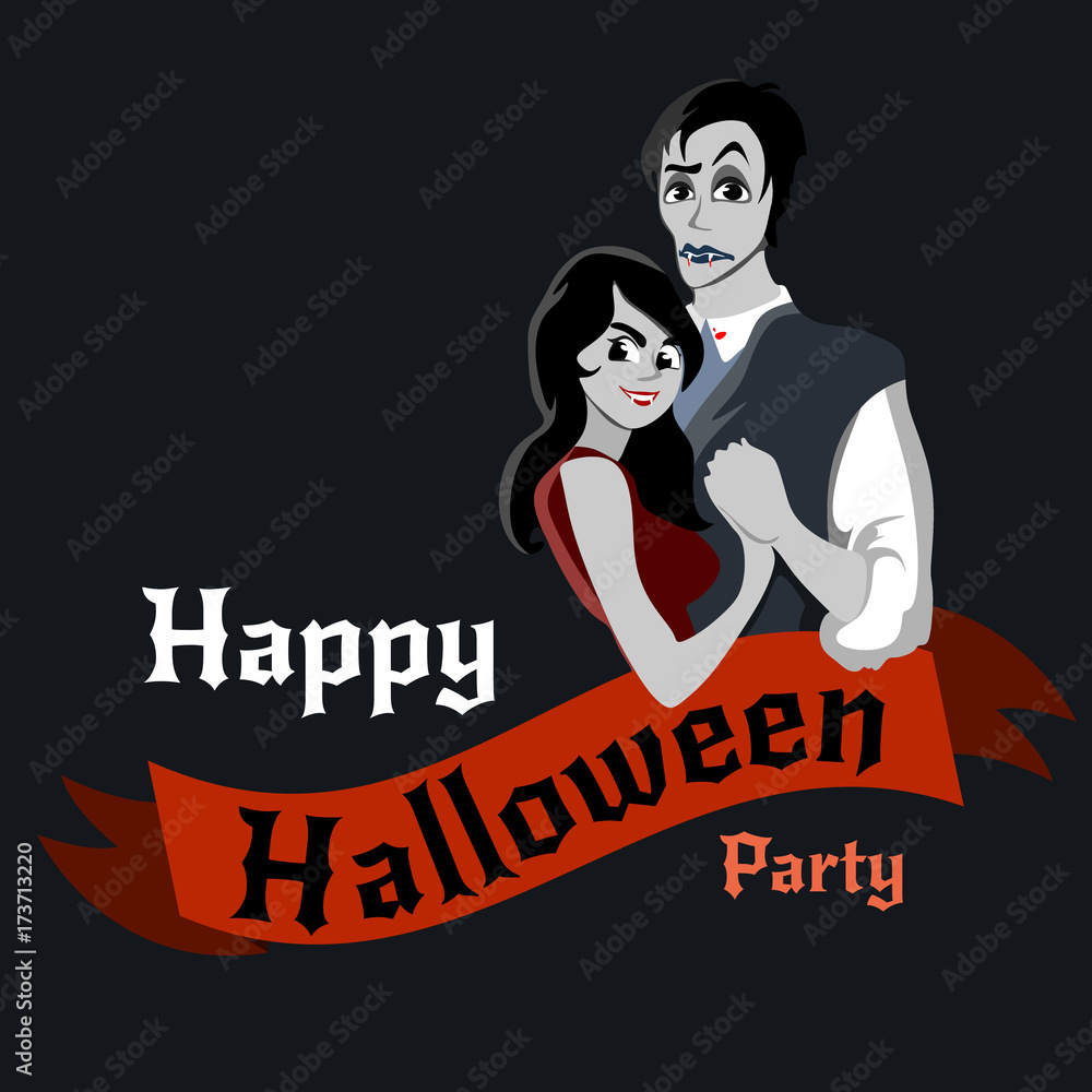 halloween gothic party with vampire couple, fun background for horror ...