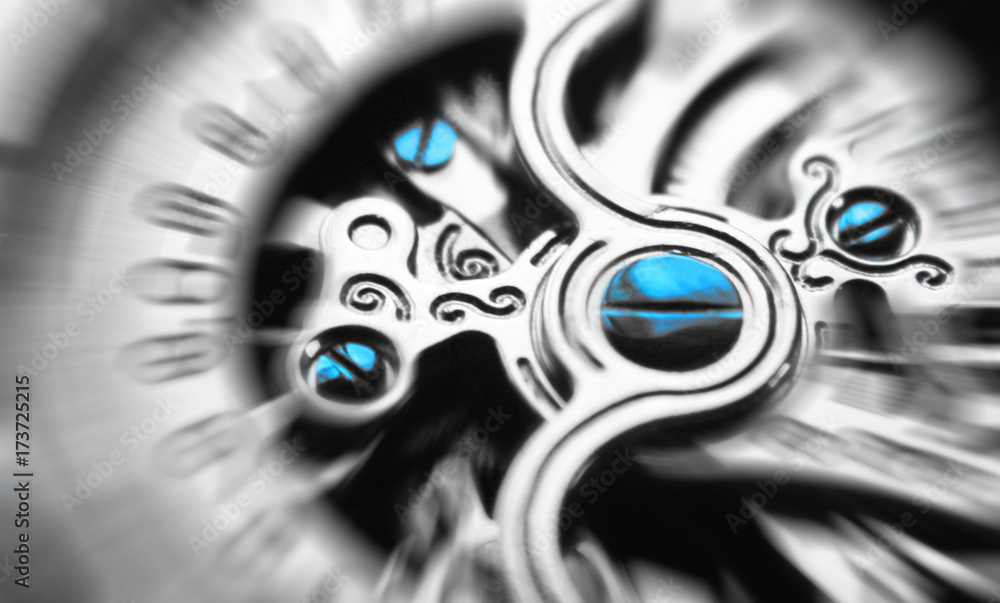 Mechanical Watch Zoom Burst Black & White With Deep Blue Stock Photo ...