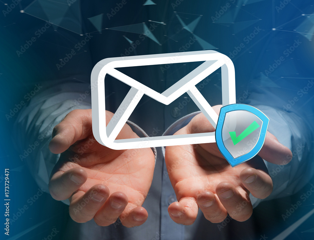 Approved and verified Email symbol displayed on a futuristic interface ...