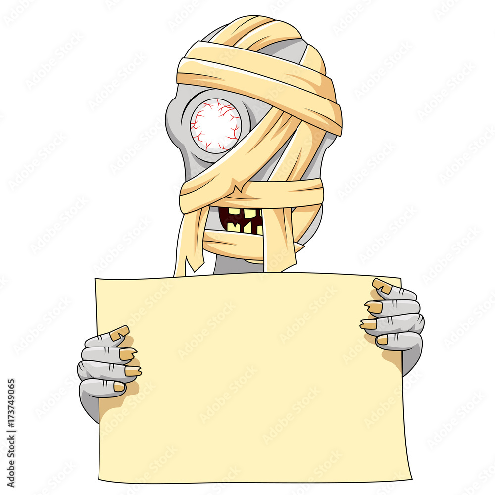 Mummy holding blank banner. Vector illustration Stock Vector | Adobe Stock