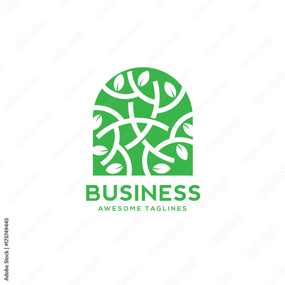 architectural or environmental company in a shape of green arch window ...