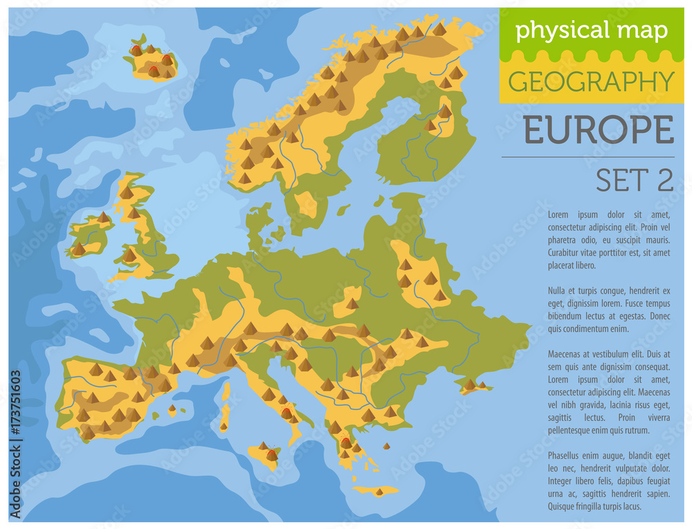 Flat Europe physical map constructor elements on the water surface ...