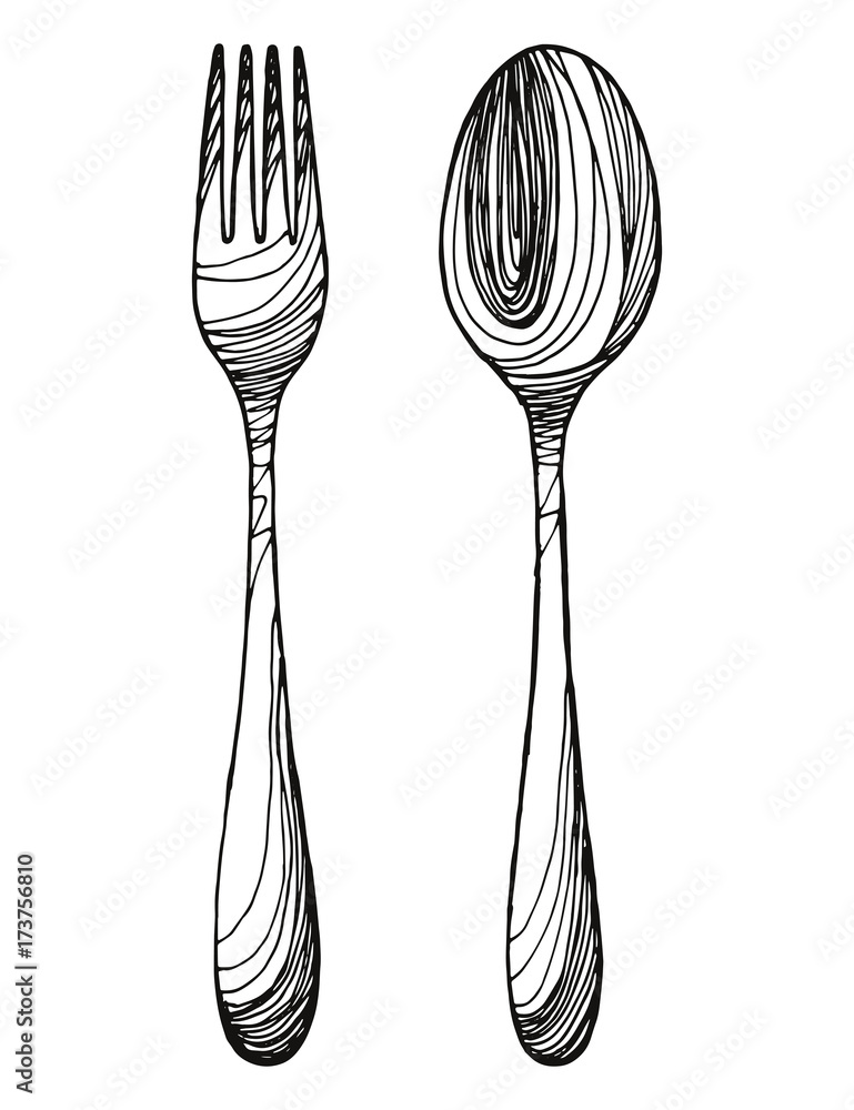 fork and spoon sketch vector. hand drawing isolated Stock Vector ...