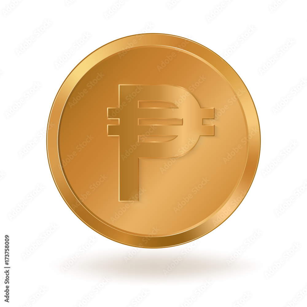 Realistic golden coin with Peso sign. Symbol of Philippines monetary ...