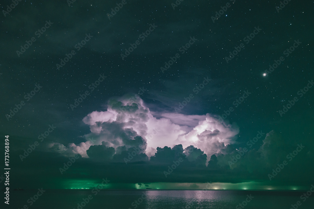 Storm over the sea at night Photos | Adobe Stock