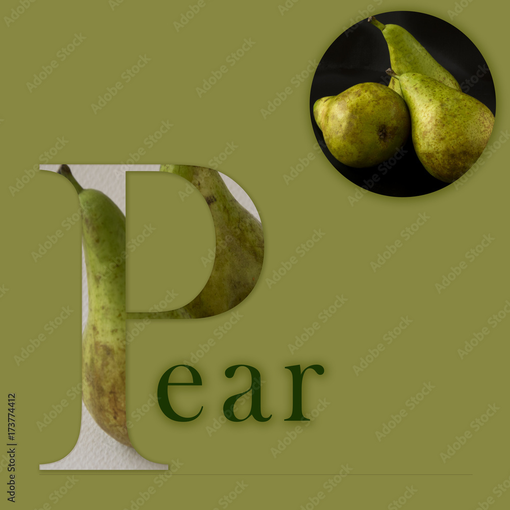 Inicial de la palabra pera. Inicial destacada de la palabra pera con ...