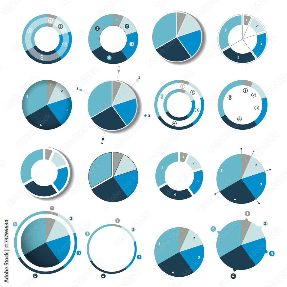 Big set of round, circle chart, graph. Simply color editable ...