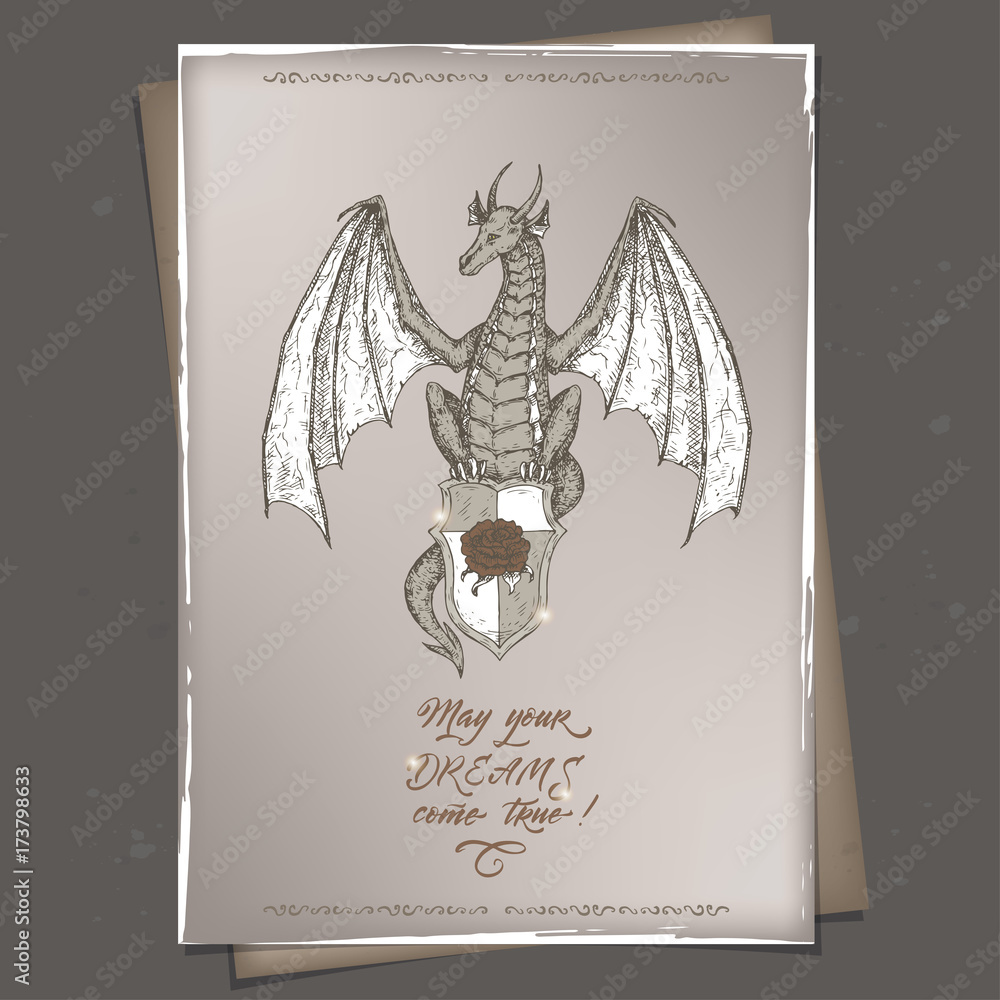 Romantic vintage A4 format birthday card template with calligraphy and ...