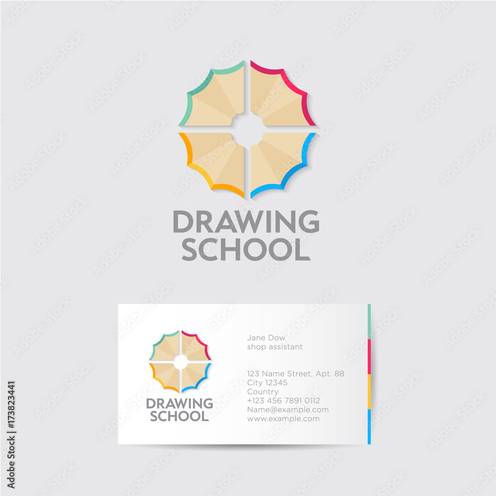 Drawing school logo and identity. Creativity emblems. Multi colored ...