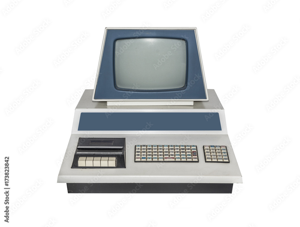 Old computer isolated on white background. Stock Photo | Adobe Stock