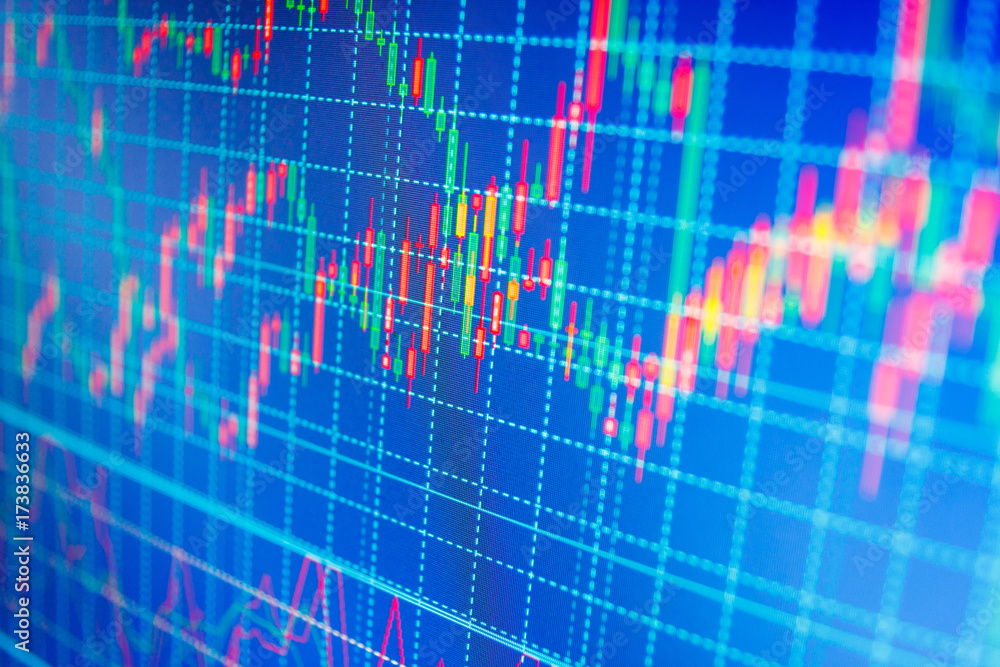 World economics graph. Data on live computer screen. Forex market ...